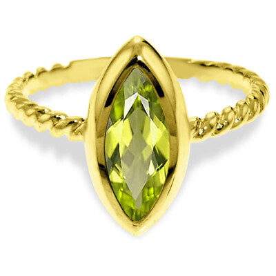 2 Carat Maraquis Cut Natural Peridot Gemstone Ring 14K Yellow Gold Size ...
