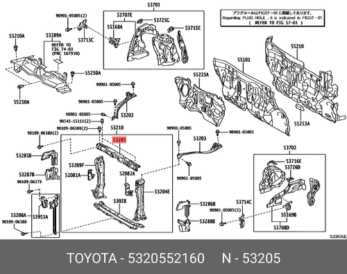Genuine OE radiator support bar, 5320552160 for TOYOTA 53205-52160 ...