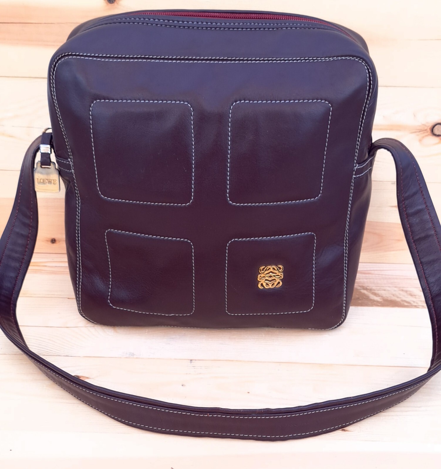 Vintage LOEWE Anagram Logo Leather Crossbody Shoulder… - Gem