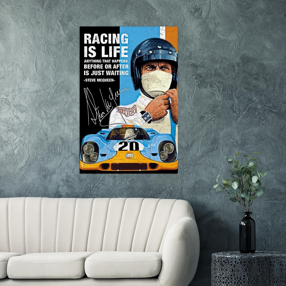Vintage Racing Poster - Steve McQueen - Racing is Life - Auto Posters ...