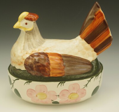 VILLEROY & BOCH GERMANY PORCELAIN WILD ROSE HEN ON THE NEST LARGE RARE ...
