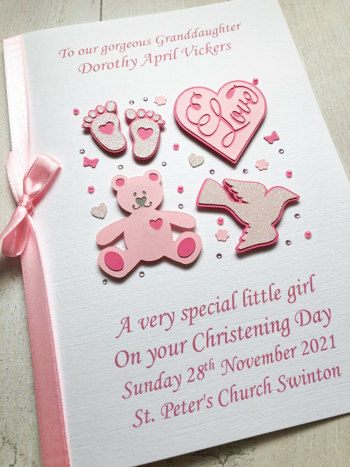 Personalised CHRISTENING CARD Girls Handmade BAPTISM card Daughter ...