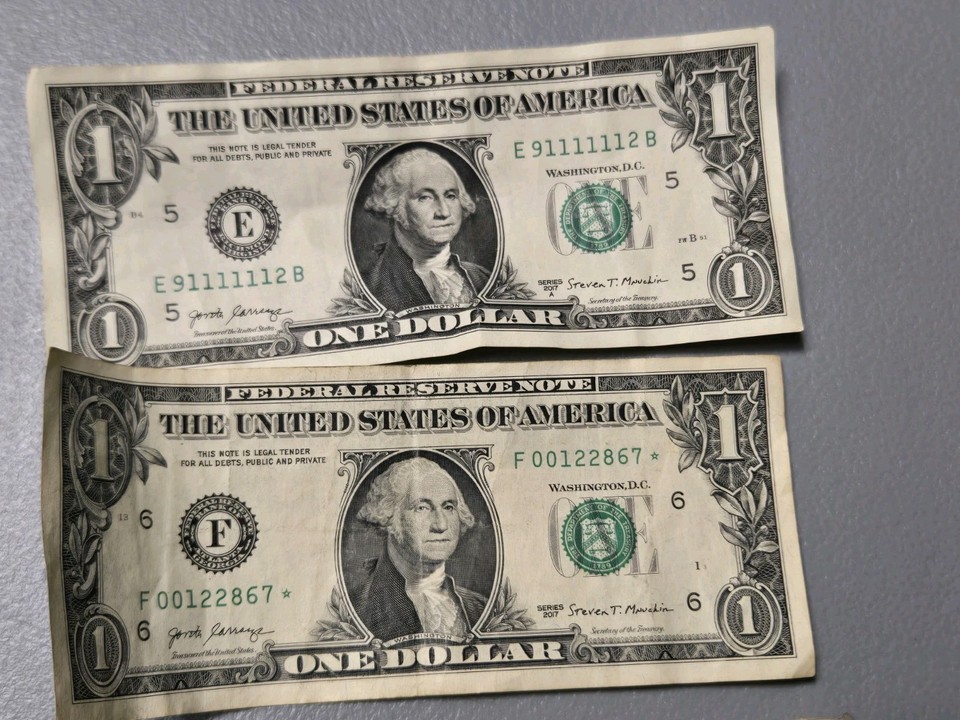 Lot Of 3 Fancy Serial Number 1 Dollar Bills. 666- Star Note- Six In Row ...