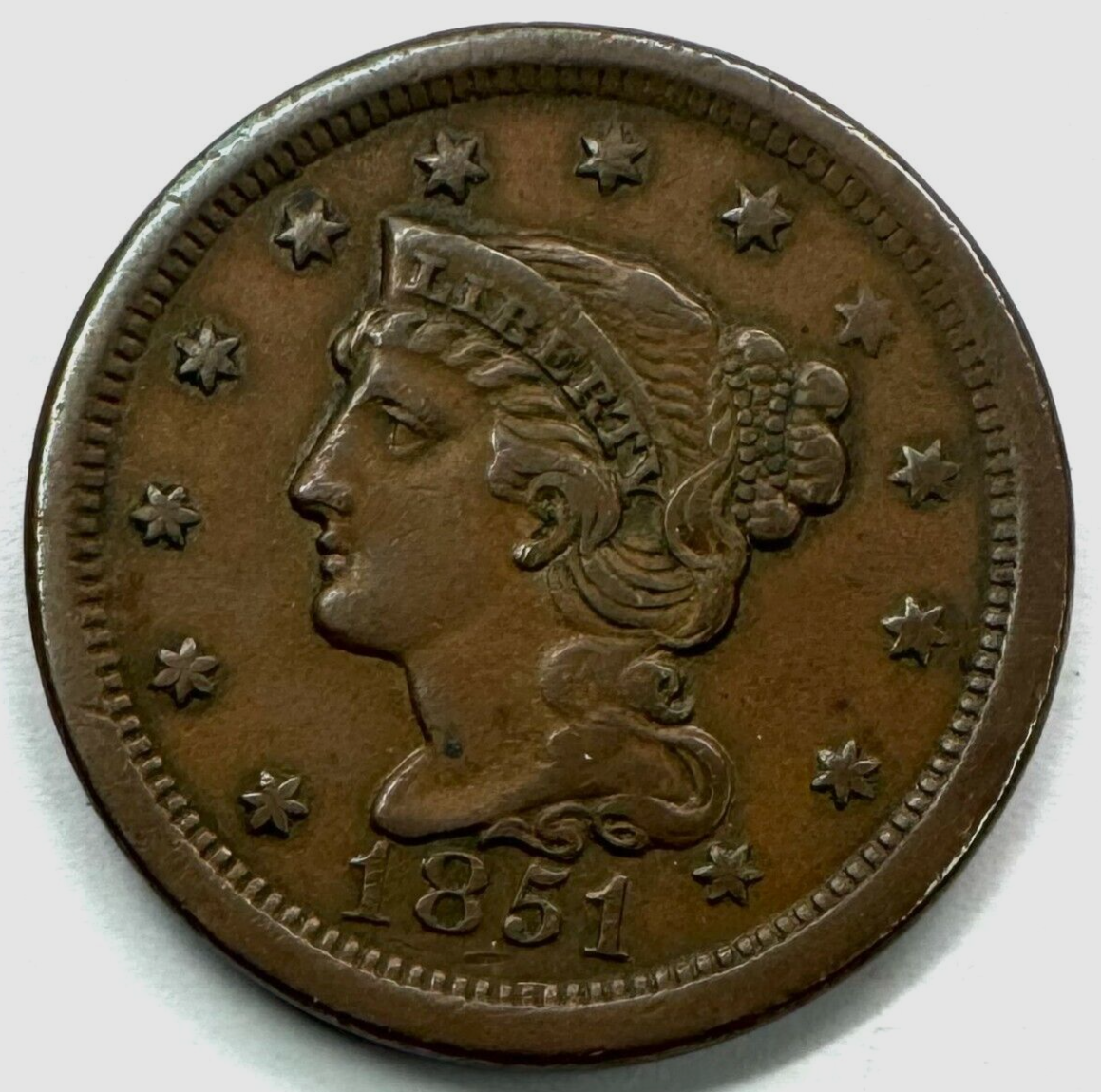 1851 Large Cent, Braided Hair, Type Coin, Uncertified, NR. | eBay