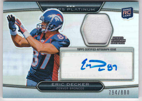 2010 Topps Platinum Autographed Patches #ED Eric Decker Auto Jersey ...