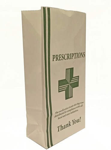100 RX #2 Paper Prescription Standing Pharmacy Bags, Medication Drug ...