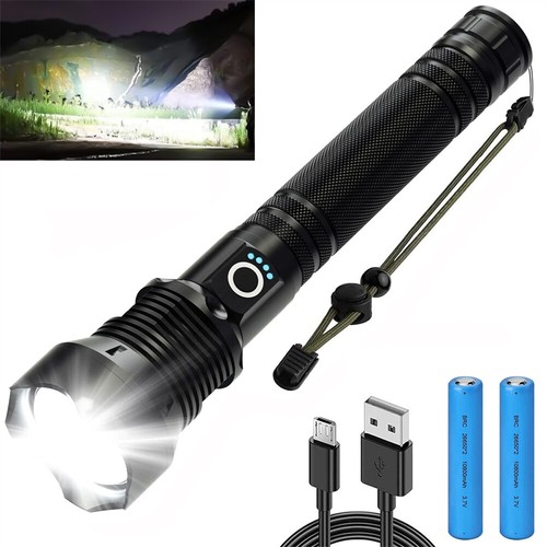 Super Bright LED Flashlight Tactical Zoom P70 Rechargeable Battery ...