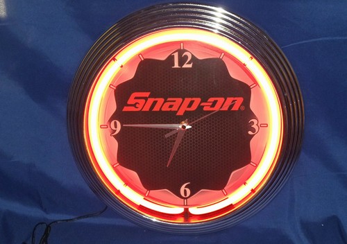 15" Snap-on Tool Neon Wall Clock Red Chrome Light Garage Shop Sign ...