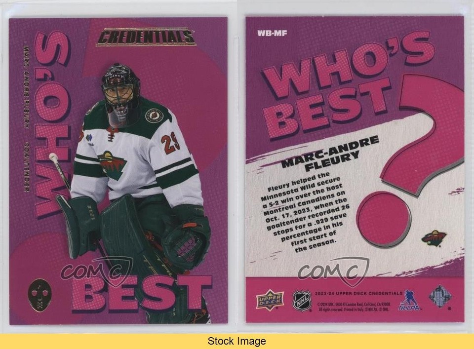 2023-24 Upper Deck Credentials Who's Best? Goalies Marc-Andre Fleury ...