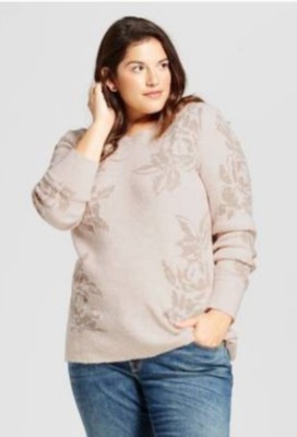 A New Day Womens Pink & Gold Metallic Crewneck Pull Over Floral Sweater ...
