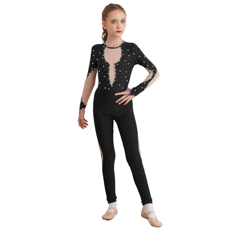 Girl Bodysuit Stage Leotards Unitard Jumpsuit Ballerina Dancewear ...