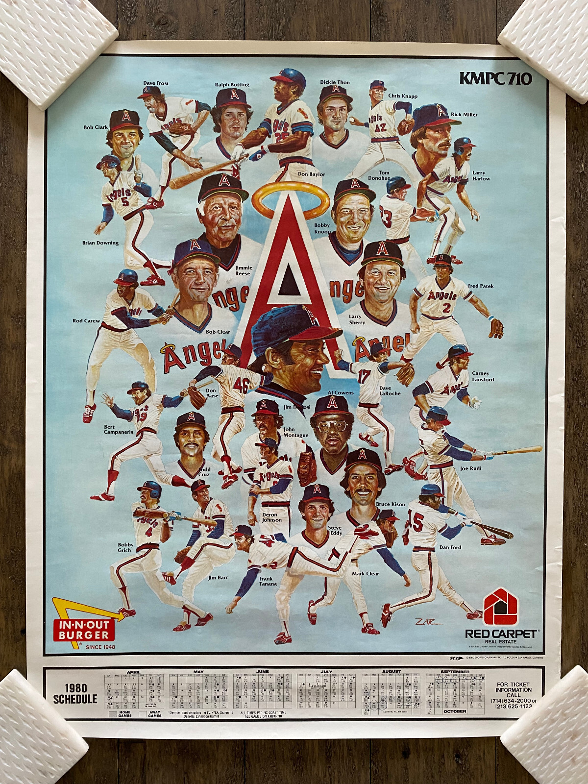 1980 California Angels Baseball Schedule Poster In N Out Burger | eBay