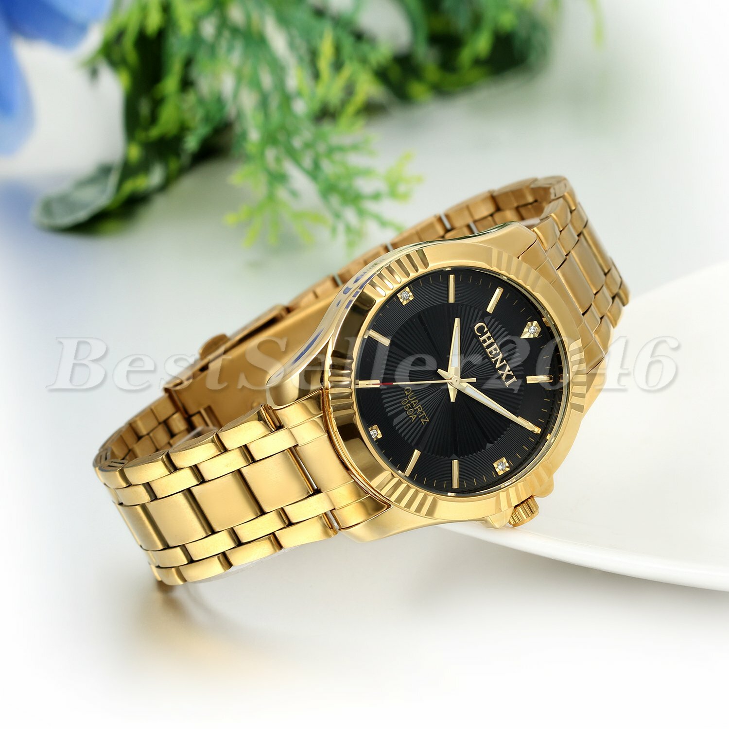 Luxury Men Stainless Steel Gold Tone Quartz Analog Waterproof Sports ...