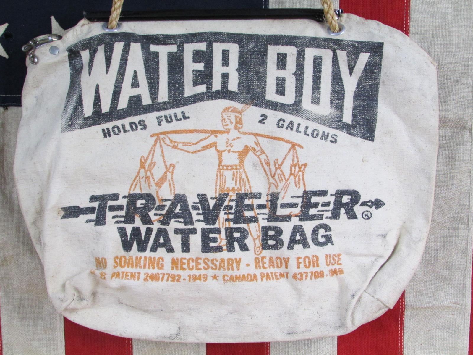Vintage 1940s Water Boy Traveler Water Bag 2 Gallon Canvas Flax Camping ...