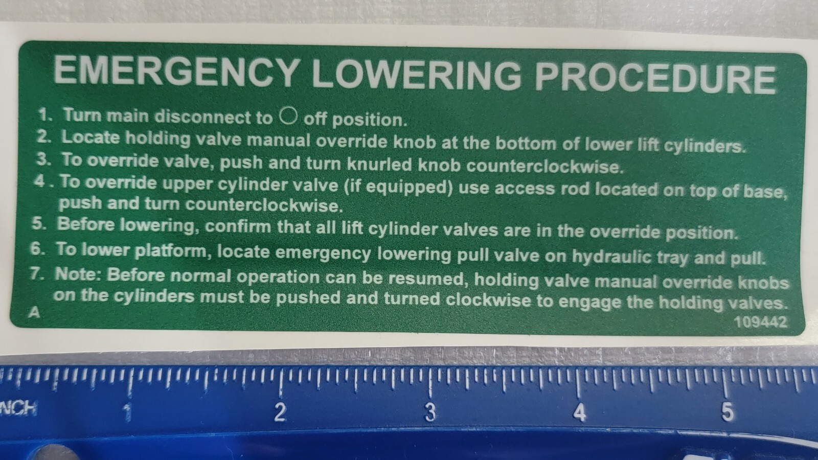 SKYJACK 109442 EMERGENCY LOWERING DECAL | eBay