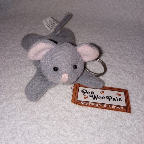 Plush Stuffed Animal MOUSE MUFFY Gray Keychain Key Ring w/ Clip-on Pee ...