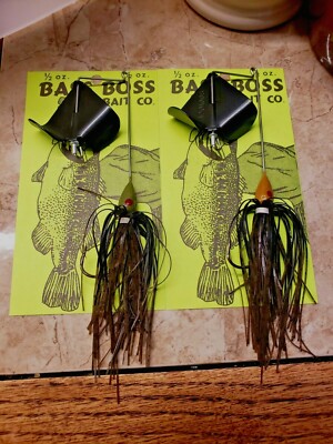 2-ARMY MUSKIE GRADE-GREEN AND TAN HEADS-BLACK BLADES- LONG SHANK BOSS ...