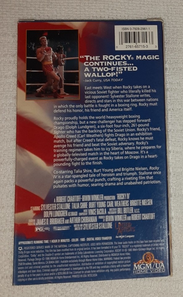 Rocky IV (VHS, 1996) Boxing - Sylvester Stallone pre-owned collectible ...