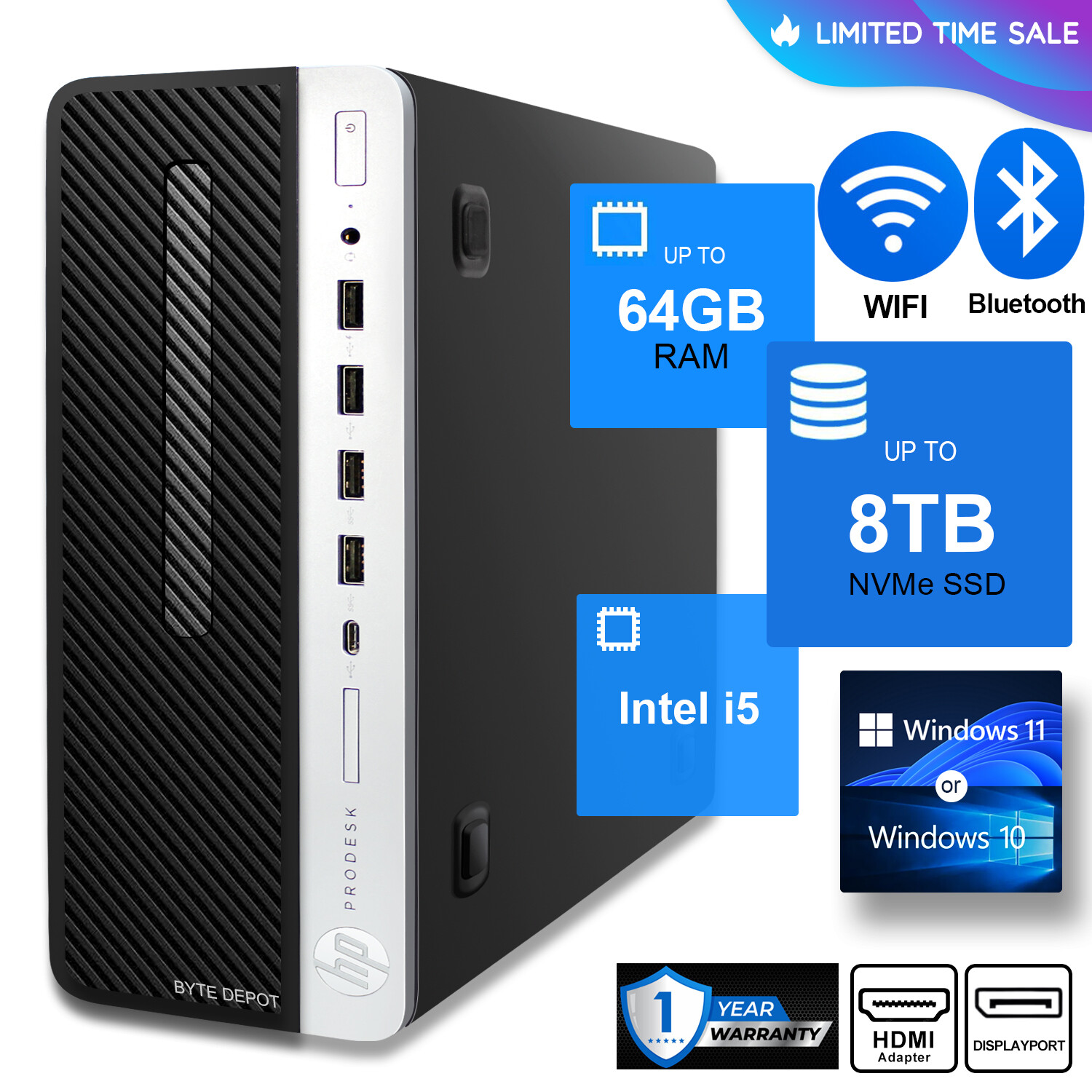 HP Desktop Computer PC i5 up to 64GB RAM 8TB NVMe m.2 SSD, Windows10 or ...