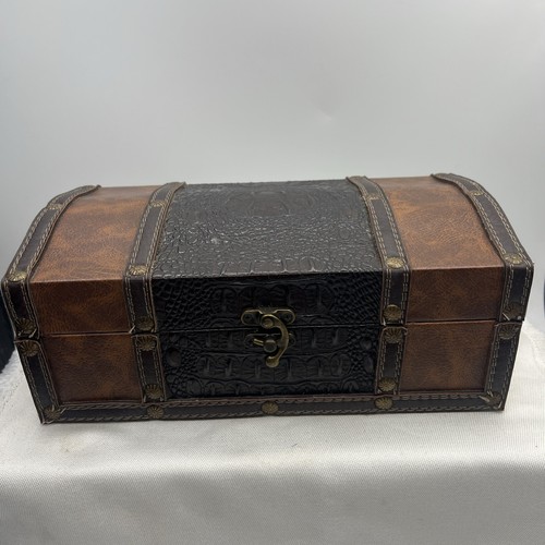 Leather Treasure Chest Box Decorative Storage Chest Box with Lock Lined ...
