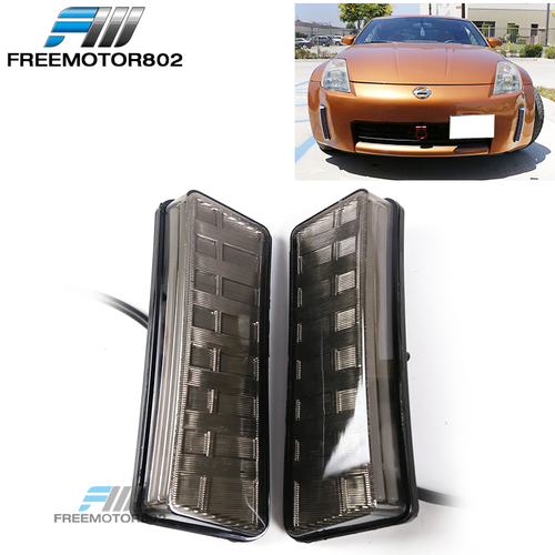 Fits 03-05 Nissan 350Z Front Bumper Smoked LED DRL Reflector Fog Lights ...