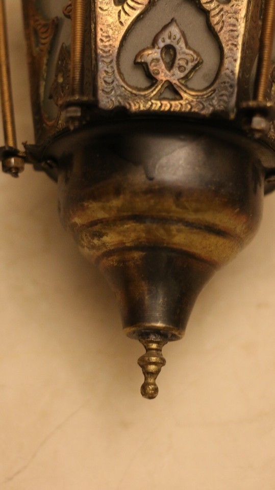 vintage Rare ottoman Brass and Glass Lantern Islamic Mosque Hanging ...