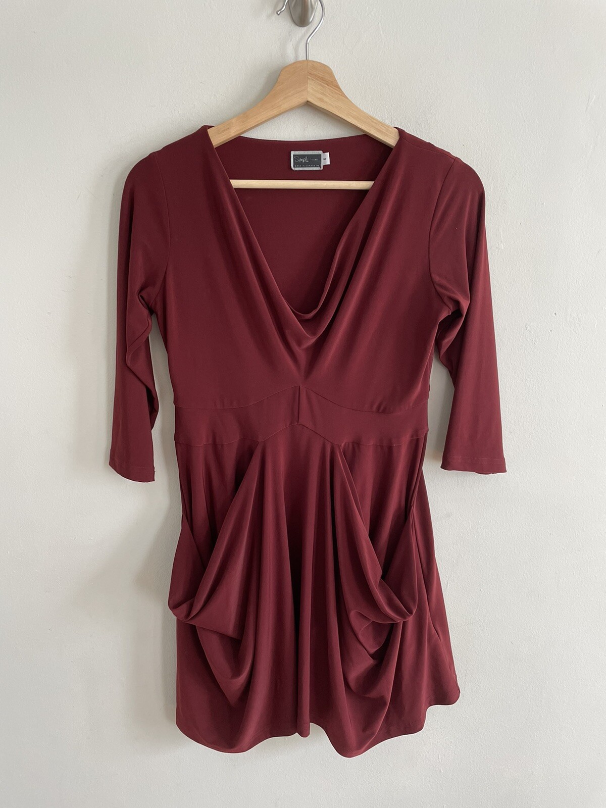 Sympli Women’s Drapey Tunic Dress Large Pockets V Neck Maroon Size 6 | eBay