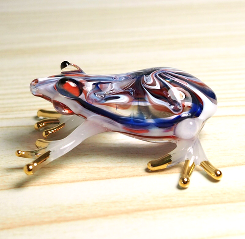 Red Blue Frog Toad figurine hand blown art glass gild 1.75" Decor ...