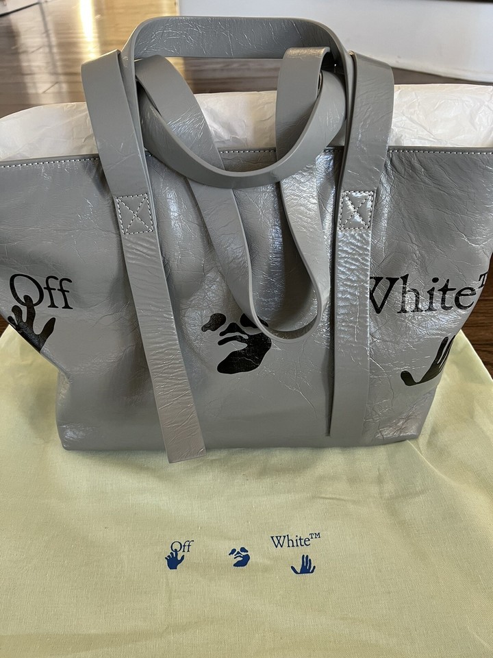 New Off-White Graphic-Print Commercial 45 Crinkled Leather Tote Bag ...