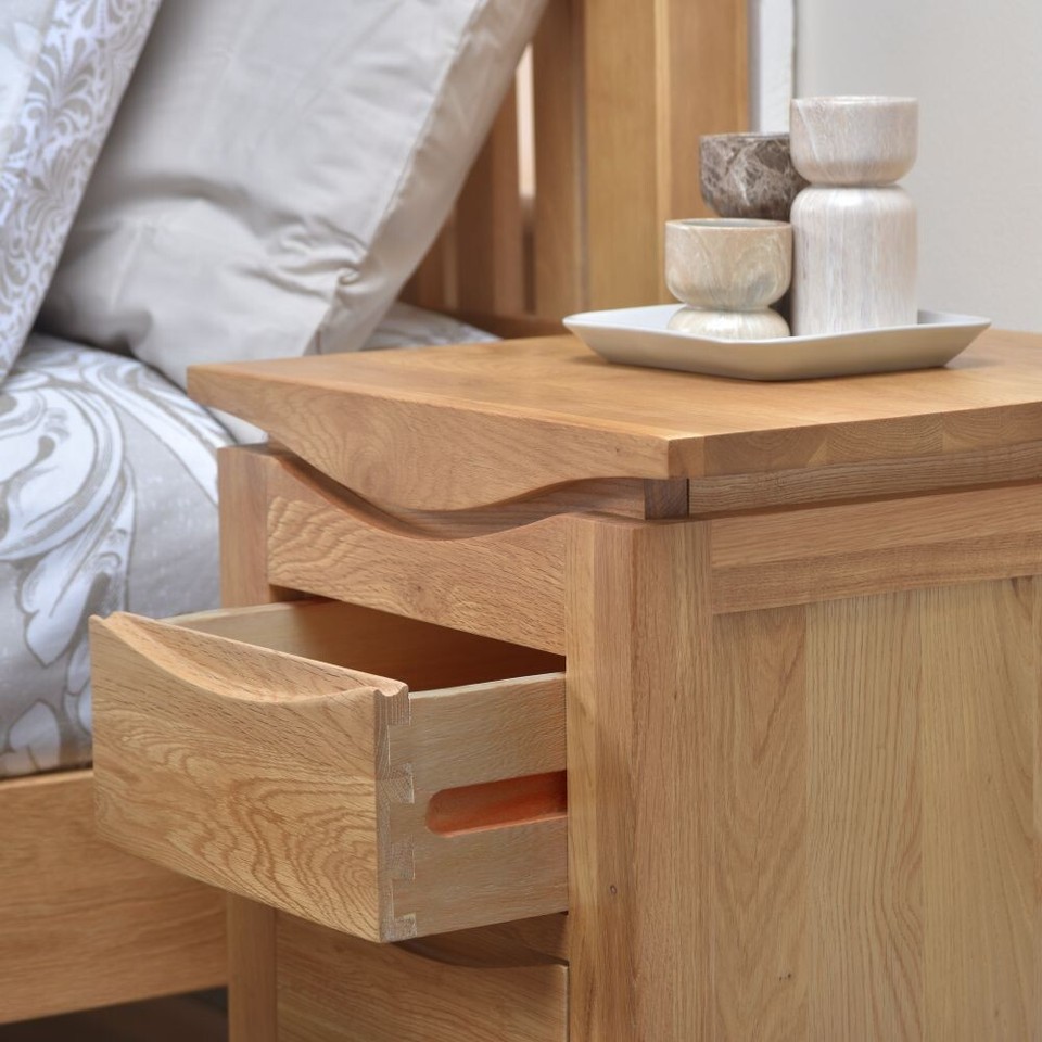 3 Drawer Bedside Table Cabinet Solid Wood Bedroom Furniture - Crescent Oak | eBay UK