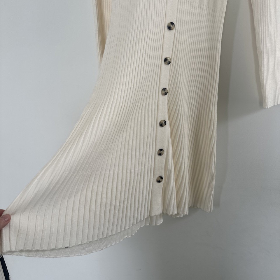 NWT Lucky Brand Ivory Ribbed Knit Long Sleeve Body Con Dress Buttons ...