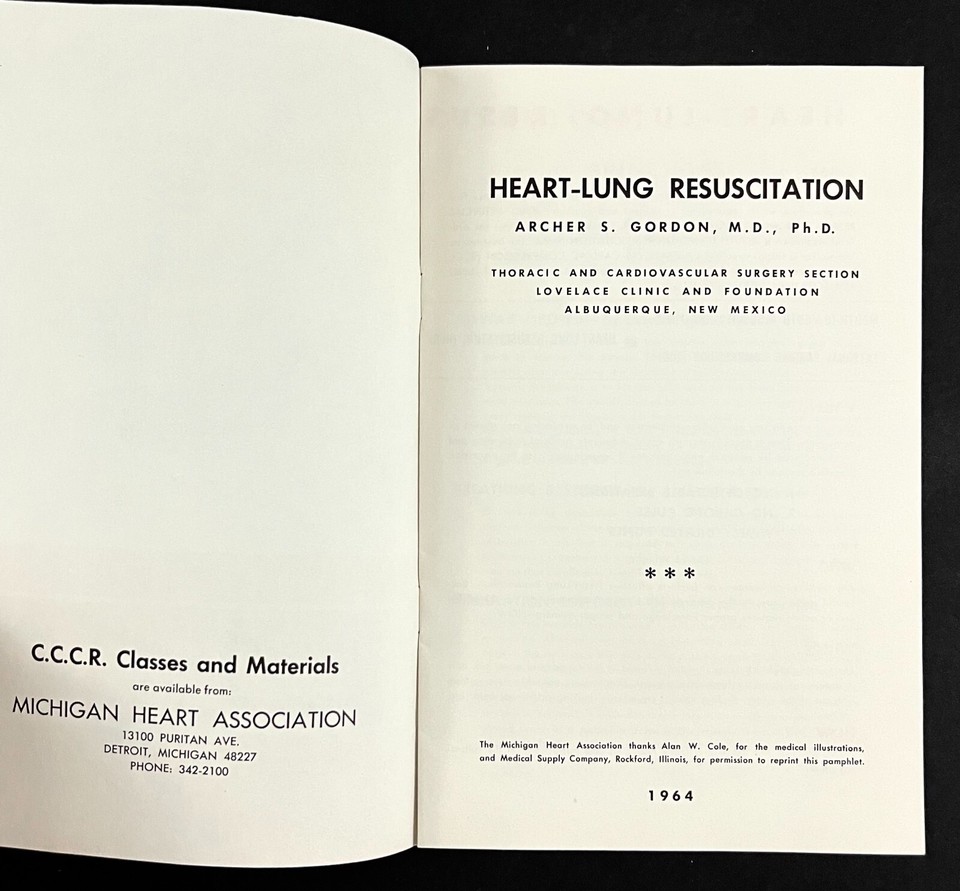 1964 Heart Lung Resuscitation Medical Safety Vintage Booklet Michigan ...
