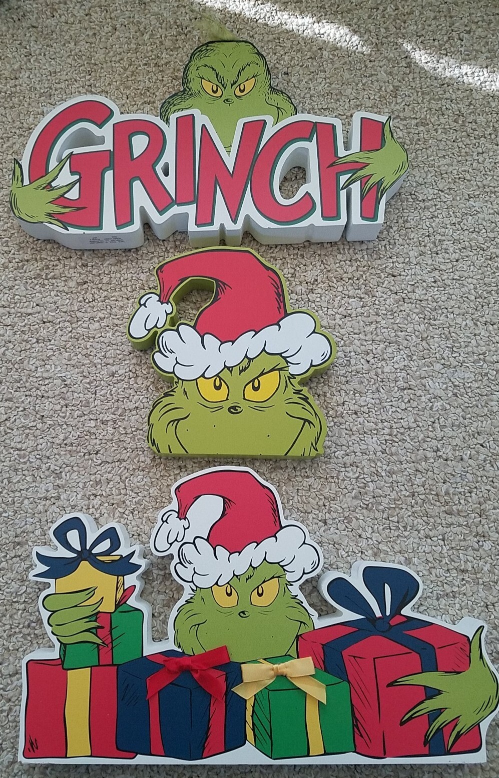 Lot of 3 Tabletop Dr. Seuss Grinch Wood Decor, Peaking Head | eBay
