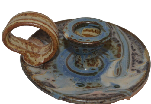 Loess Hills Pottery Onawa Ia Jerry Kessler Blue Brown Beige Peg Candle ...
