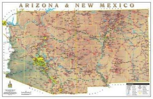 Arizona & New Mexico Physical Highways Laminated Wall Map | eBay