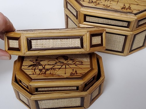 Vintage Wood Nesting Boxes Handmade Philippines Trinket Treasure Bamboo ...