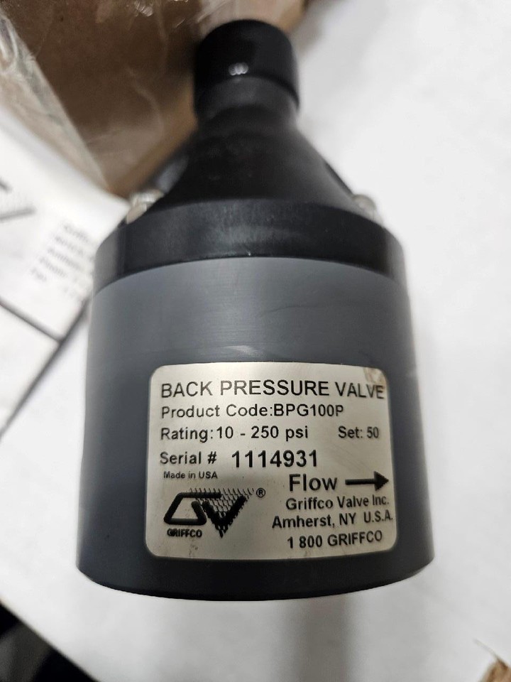 Griffco BPG100P PVC Back Pressure Valve 1" NPT, 10-250 PSI, SET 50 PSI ...