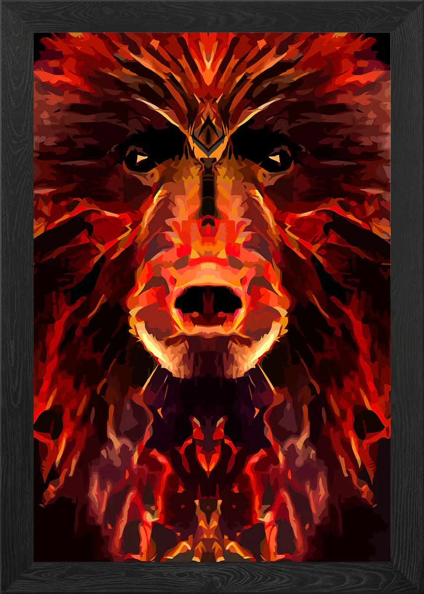 Bear abstract Tattoo Red Framed Wall Art Poster Canvas Print Picture ...
