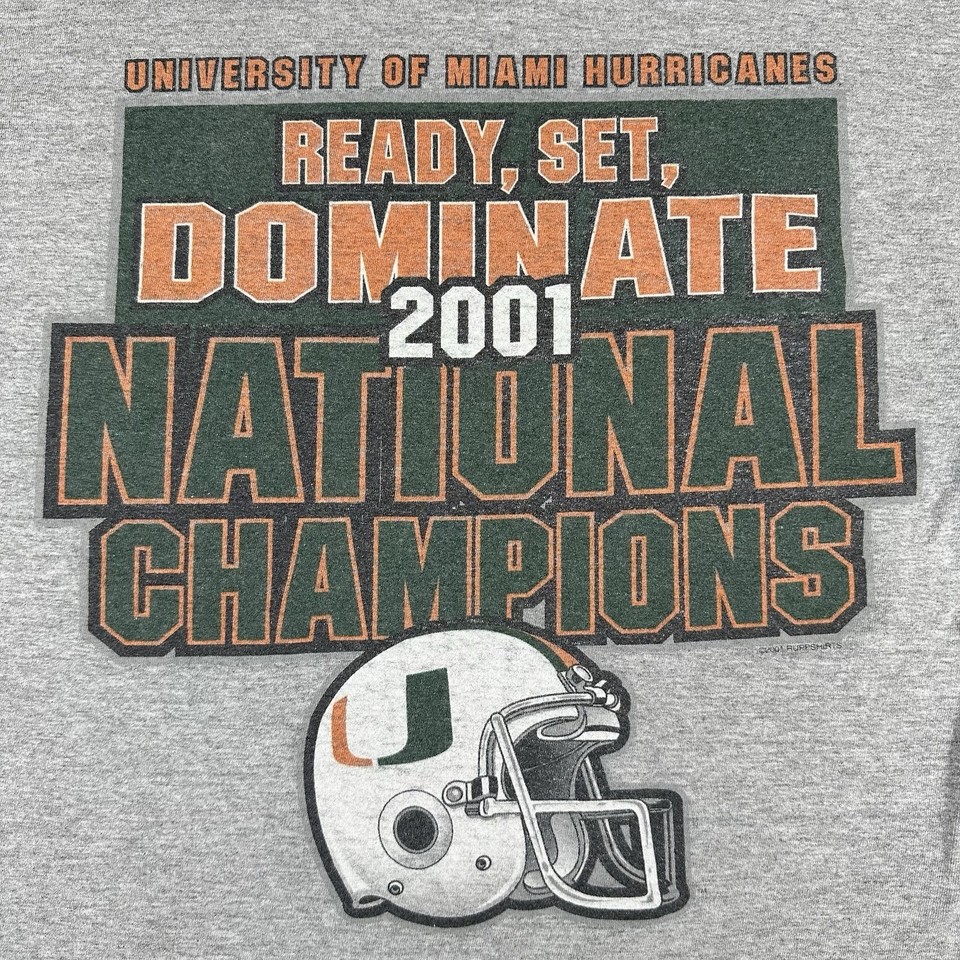 VINTAGE 2001 Miami Hurricanes National Championship Shirt Men's M Gray ...