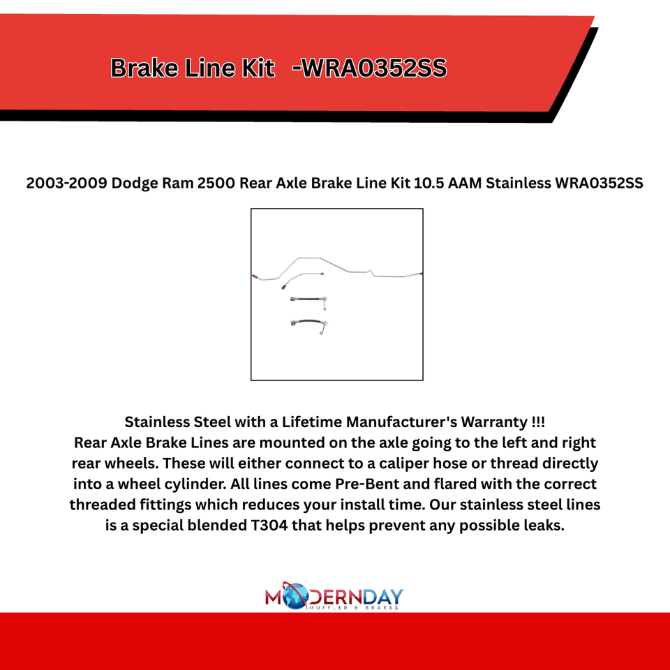 Rear Axle Brake Line Kit Fits 2003-2009 Dodge Ram 3500 11.5 AAM ...