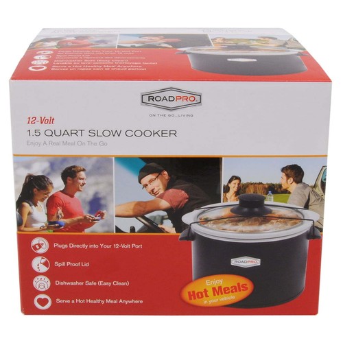Roadpro 12V 1.5 Quart Slow Cooker Black with 6 Foot Power Cord ...