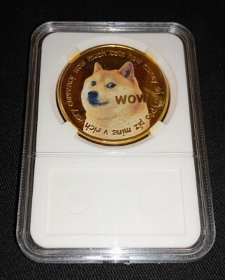 DOGECOIN Gold Plated Doge Coin in Case w/ 19 Dogecoin Stickers! Elon ...