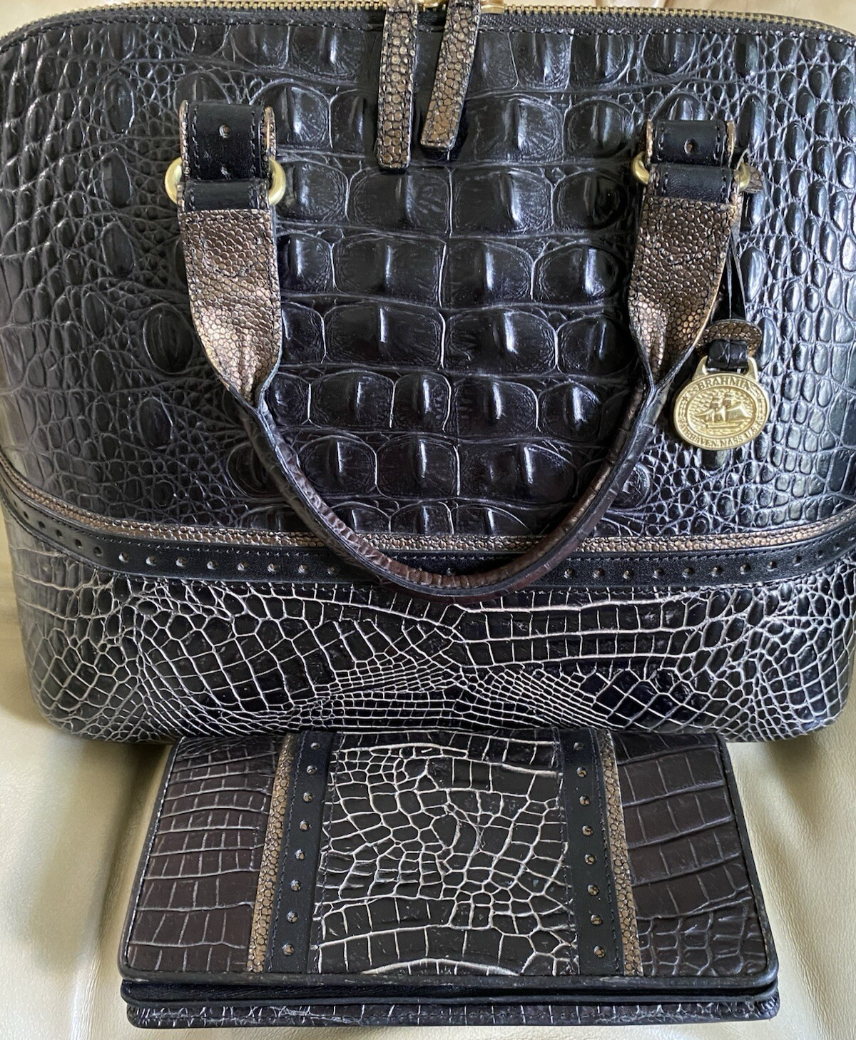 Rare Brahmin Vivian Satchel & Wallet Set Vintage Melbourne Leather Tri ...