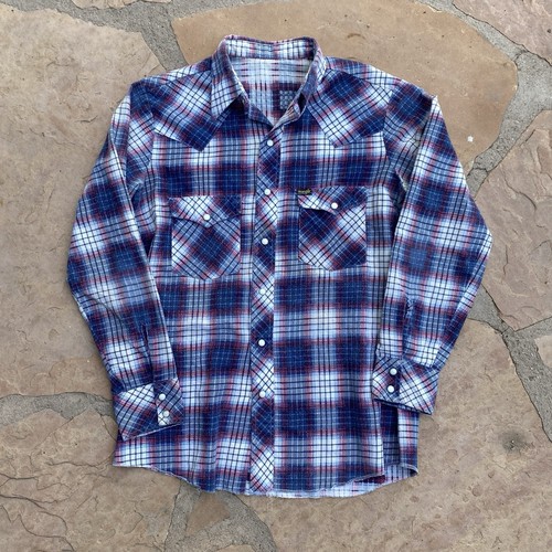 Vintage Wrangler Printed Plaid Cotton Flannel Pearl Snap 70s 80s Cowboy ...
