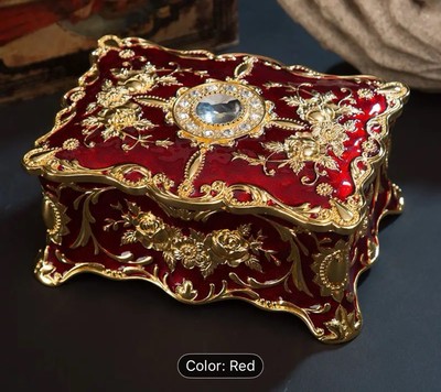 Vintage-Style Ornate Jewelry/Trinket Box – Red & Gold Floral with ...