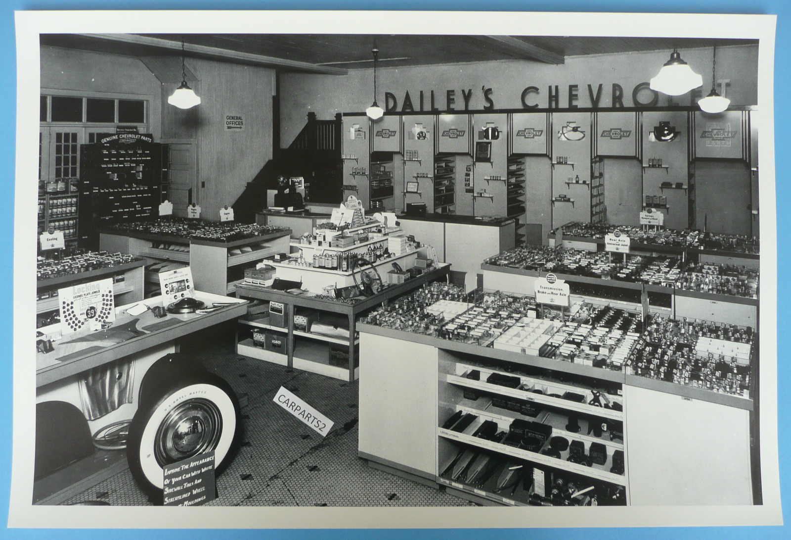 12 By 18" Black & White Picture Dailey's 1941 Chevrolet Parts Showroom ...