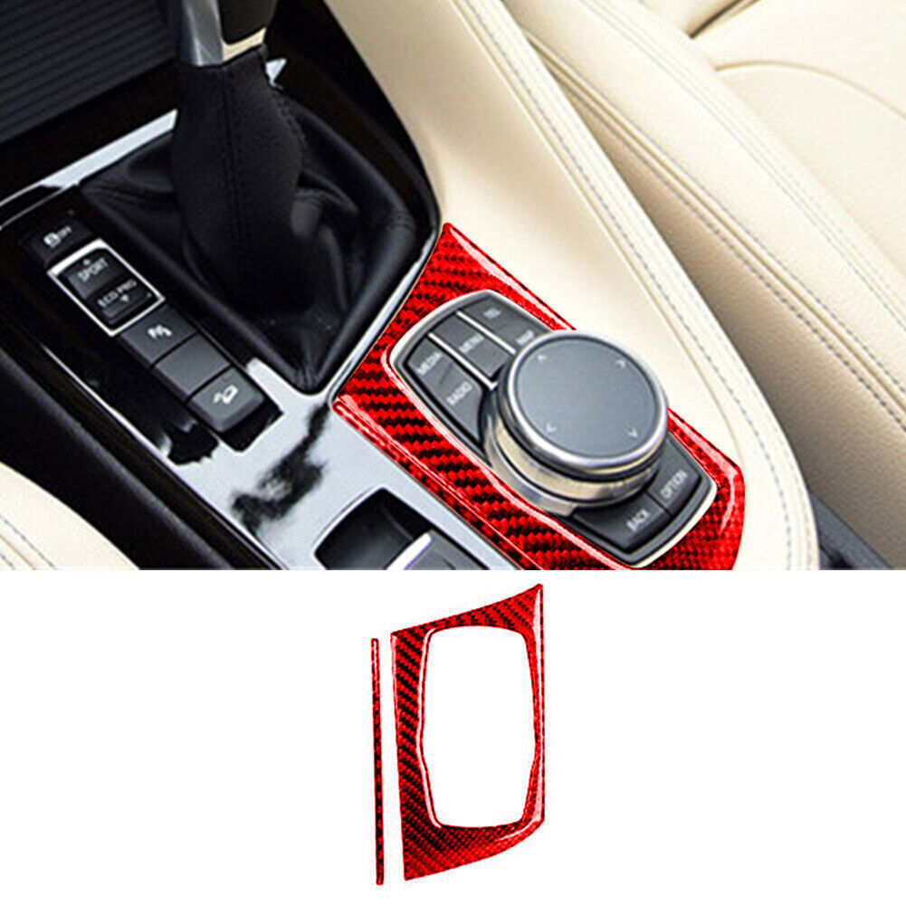2Pcs Red Carbon Fiber Gear Shifter knob Cover Trim For BMW X1 F48 2016 ...