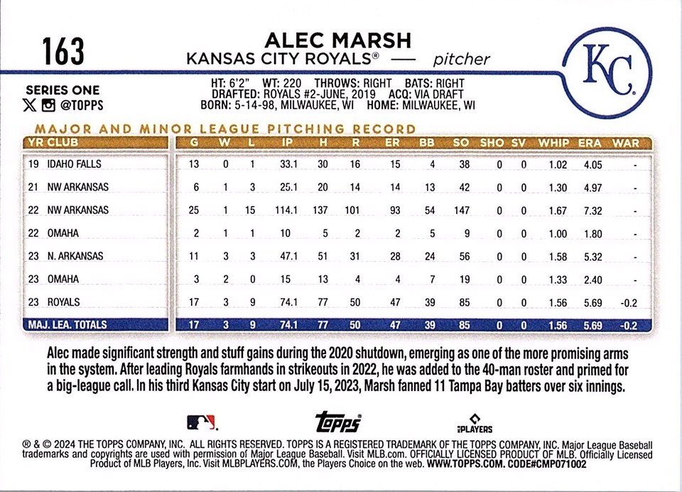 2024 Topps #163 Alec Marsh | eBay