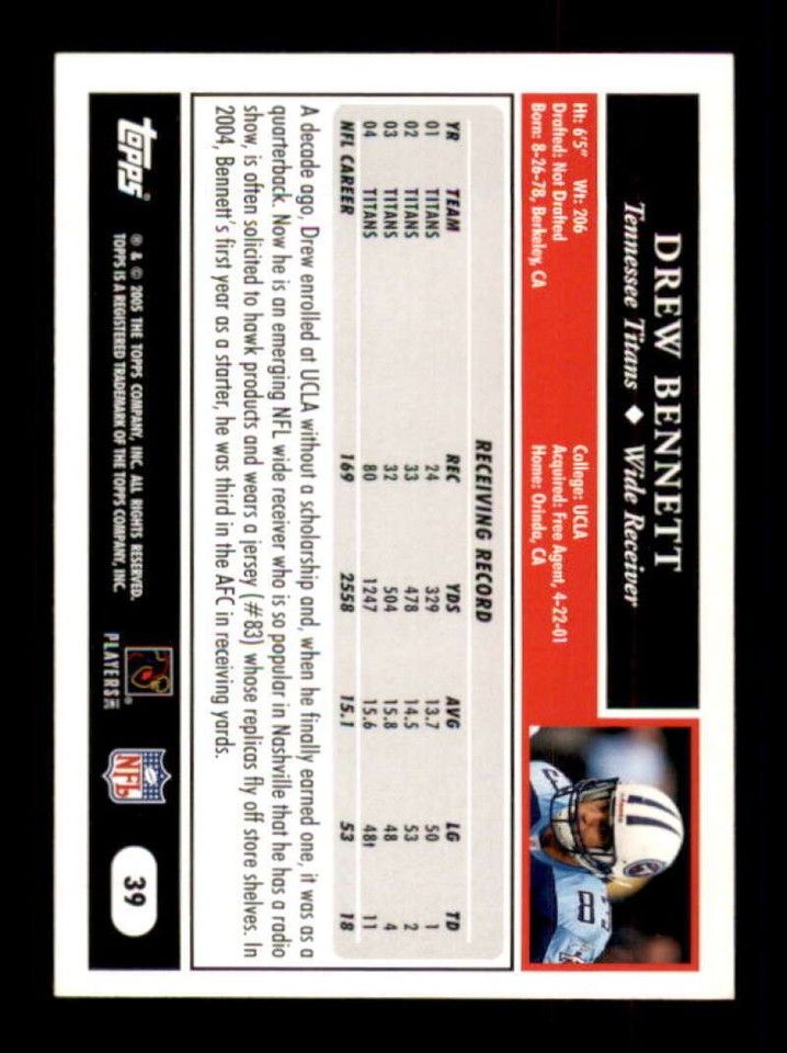 2005 Topps #39 Drew Bennett NM/NM+ Titans 242633 | eBay