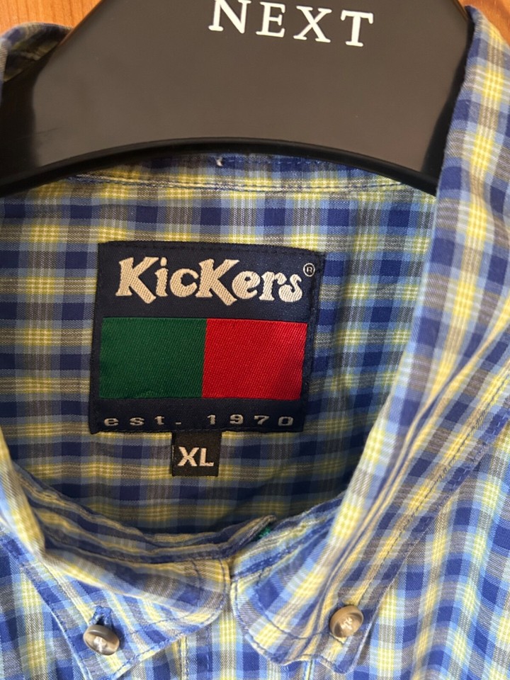 Vintage 1990's Kickers Green Blue Check Long Sleeve Shirt Men's Extra ...